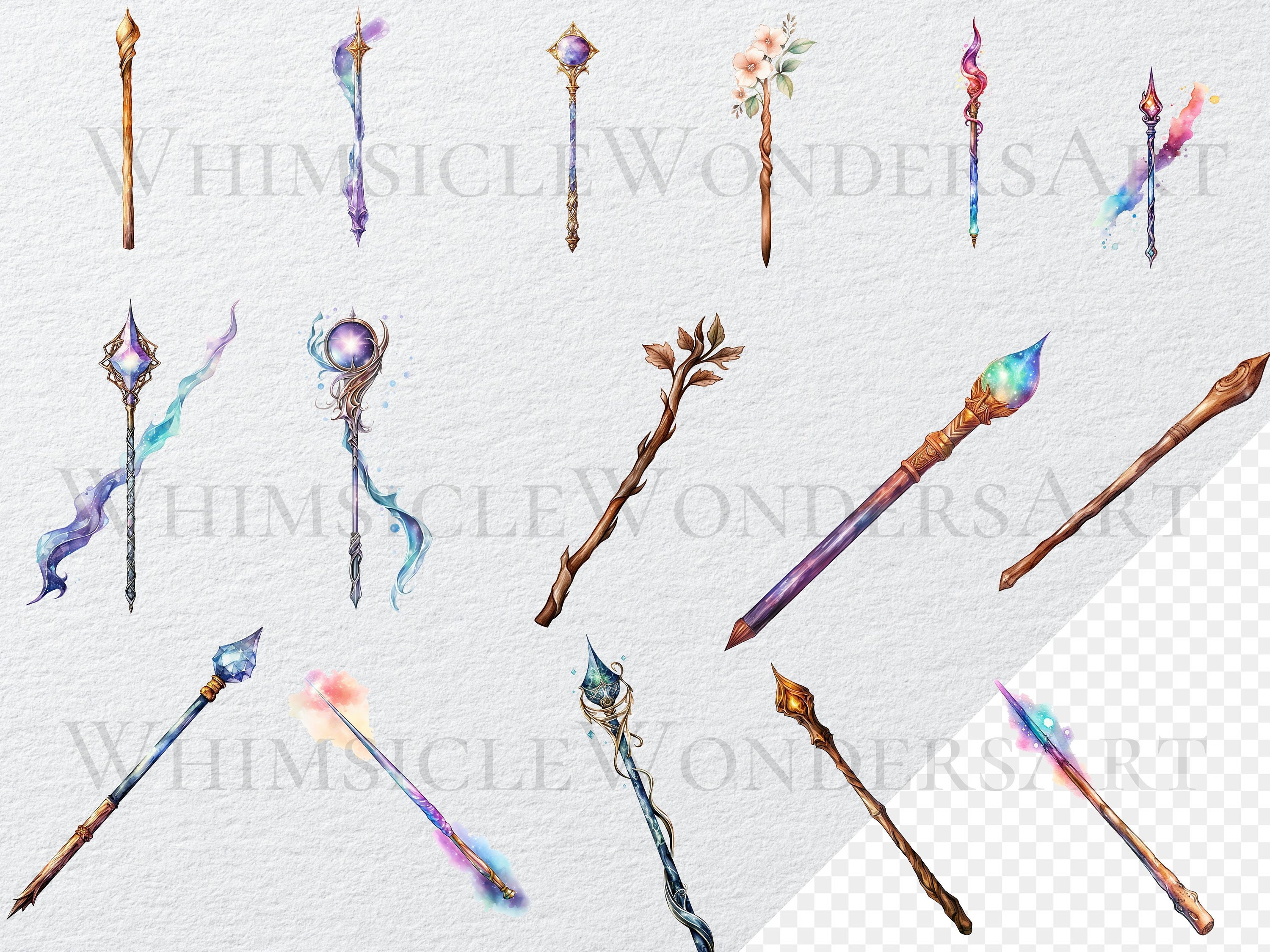 Watercolor Wizard Wand Clipart Bundle High Quality PNG Digital Download ...