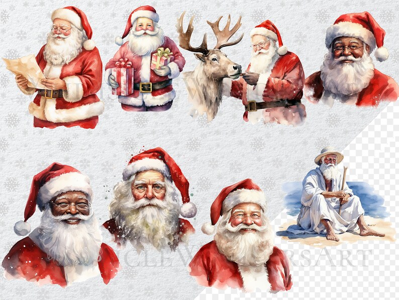 Watercolor Santa Claus Clipart Bundle, Transparent PNG (digital ...