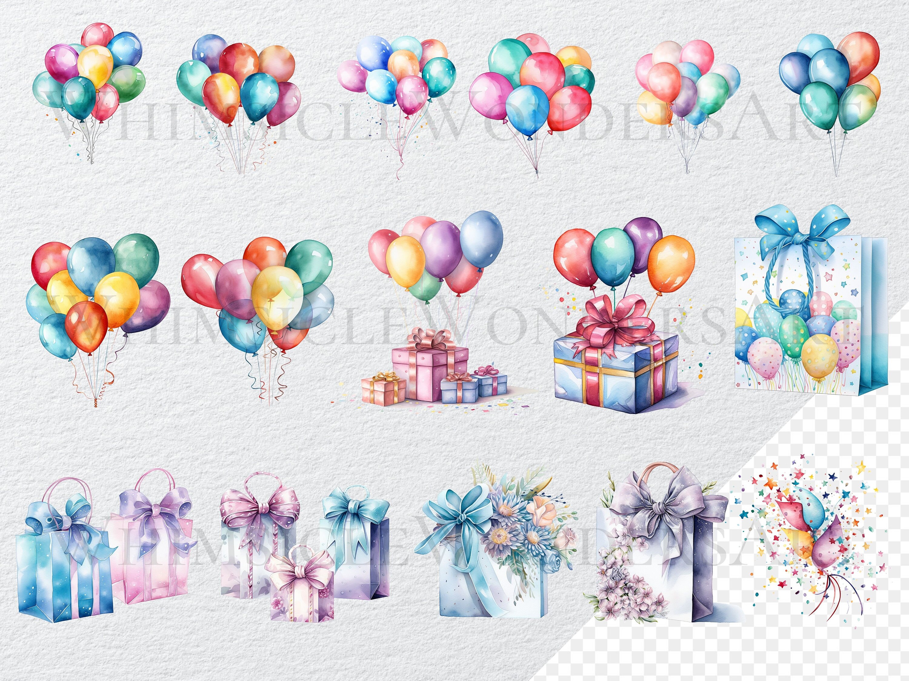 Watercolor Birthday Party Clipart Bundle High Quality PNG Digital ...