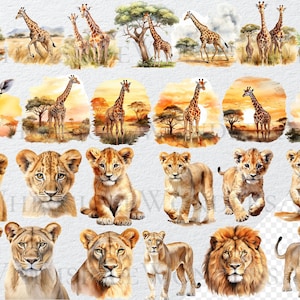 Watercolor Safari Animals Clipart Bundle, 200 Pngs (digital Download ...