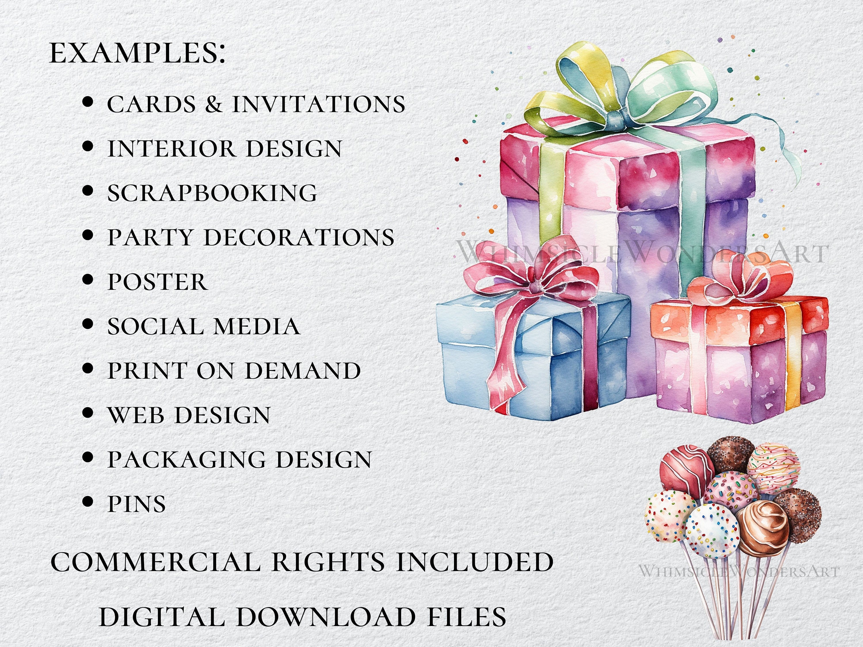 Watercolor Birthday Party Clipart Bundle High Quality PNG Digital ...