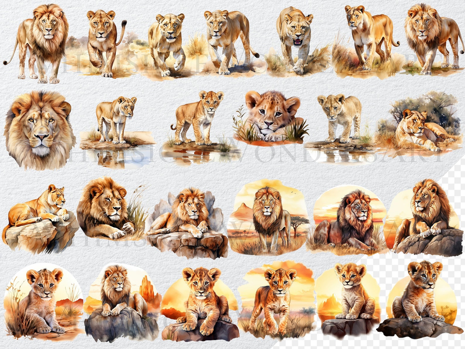 Watercolor Safari Animals Clipart Bundle 200 High Quality PNG Digital ...