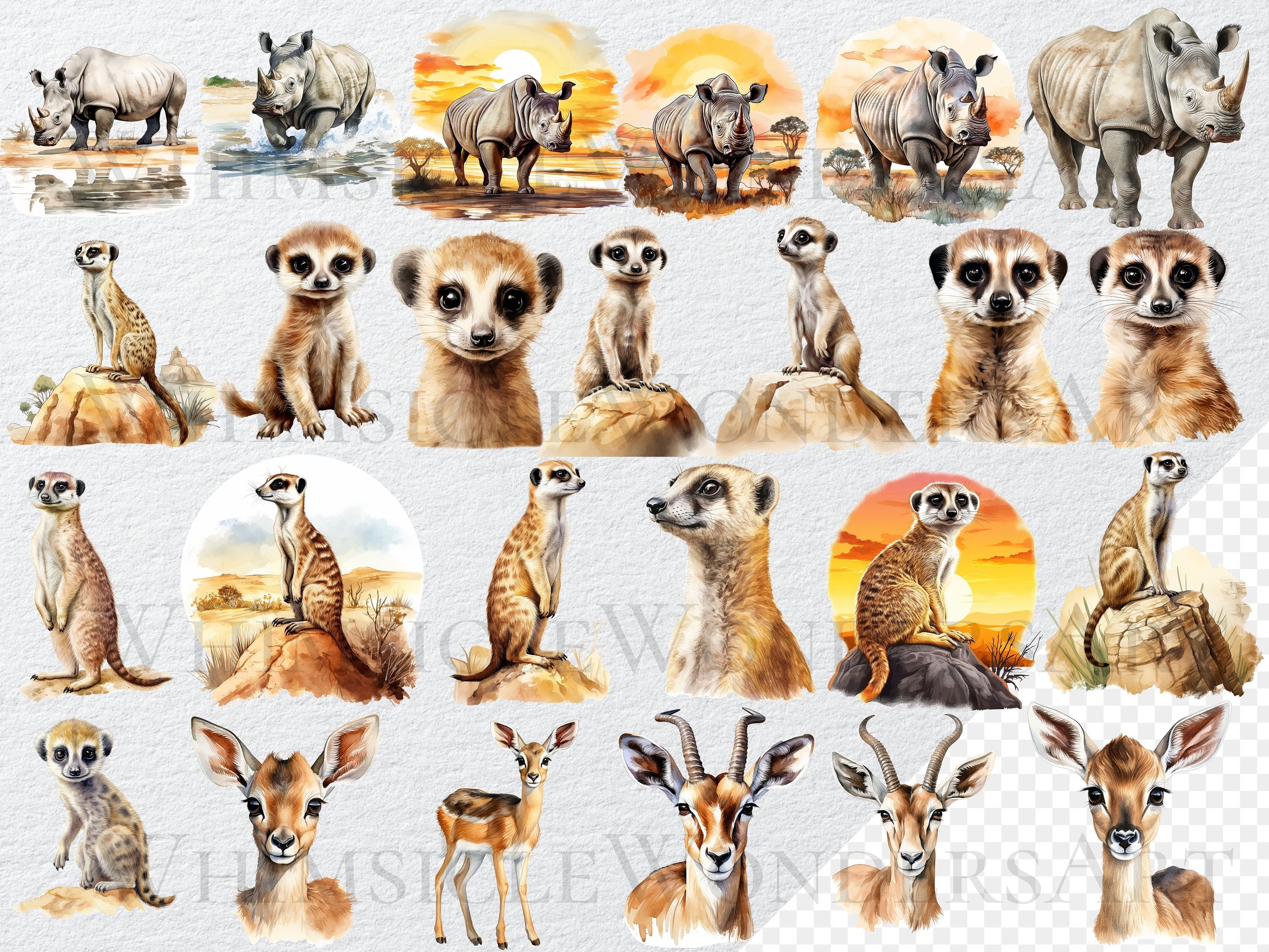 Watercolor Safari Animals Clipart Bundle 200 High Quality PNG Digital ...