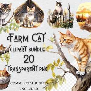 Watercolor Farm Cat Clipart Bundle 20 High Quality PNG Digital - Etsy