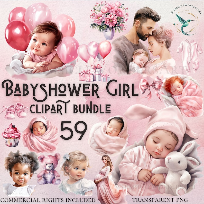 Girl Baby Shower Clipart Bundle, Watercolor PNG (digital Download) - Etsy