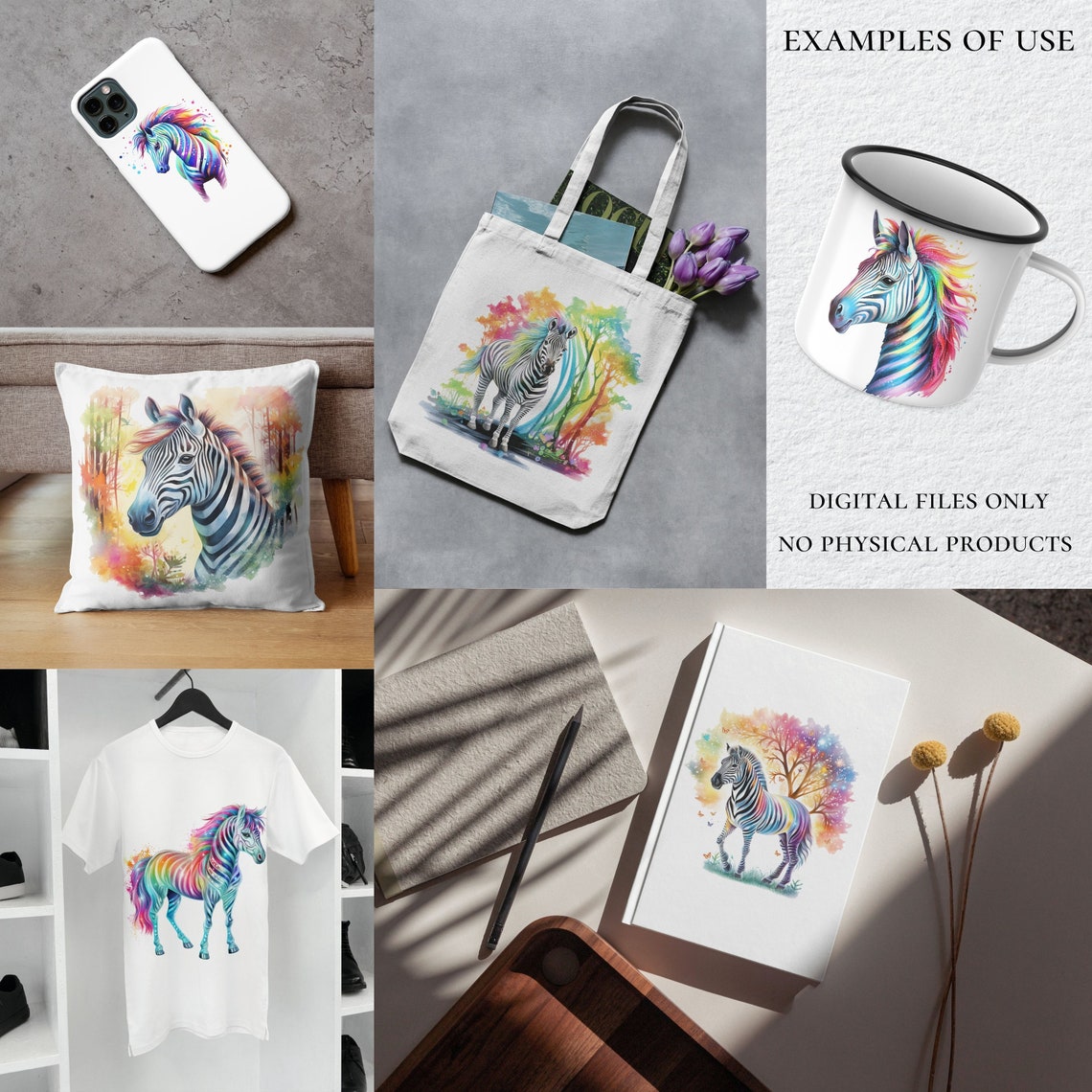 Watercolor Rainbow Zebra Clipart Bundle High Quality PNG - Etsy