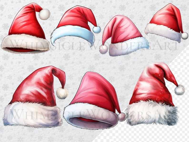 Watercolor Santa Hat Clipart Bundle High Quality PNG Digital Download ...