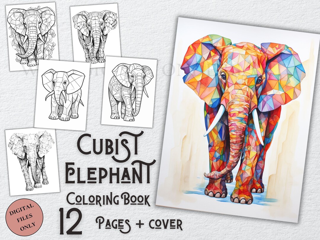 Cubist Elephant Coloring Book Adults Kids Instant Download - Etsy