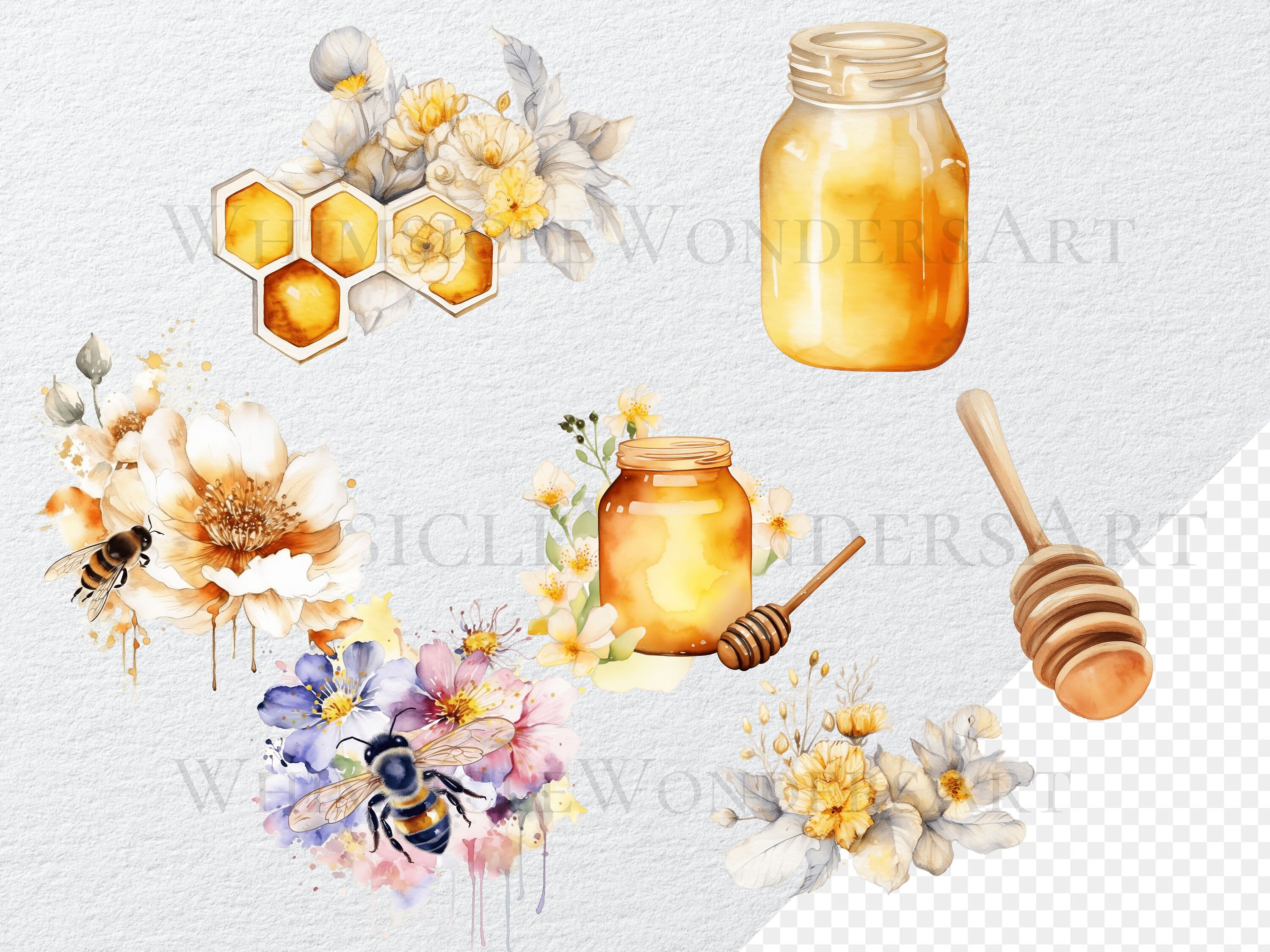 Watercolor Honey Bee Clipart Bundle High Quality PNG Digital Download ...