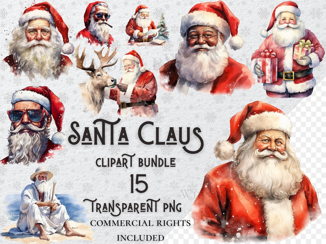 Watercolor Santa Claus Clipart Bundle High Quality PNG Digital Download ...