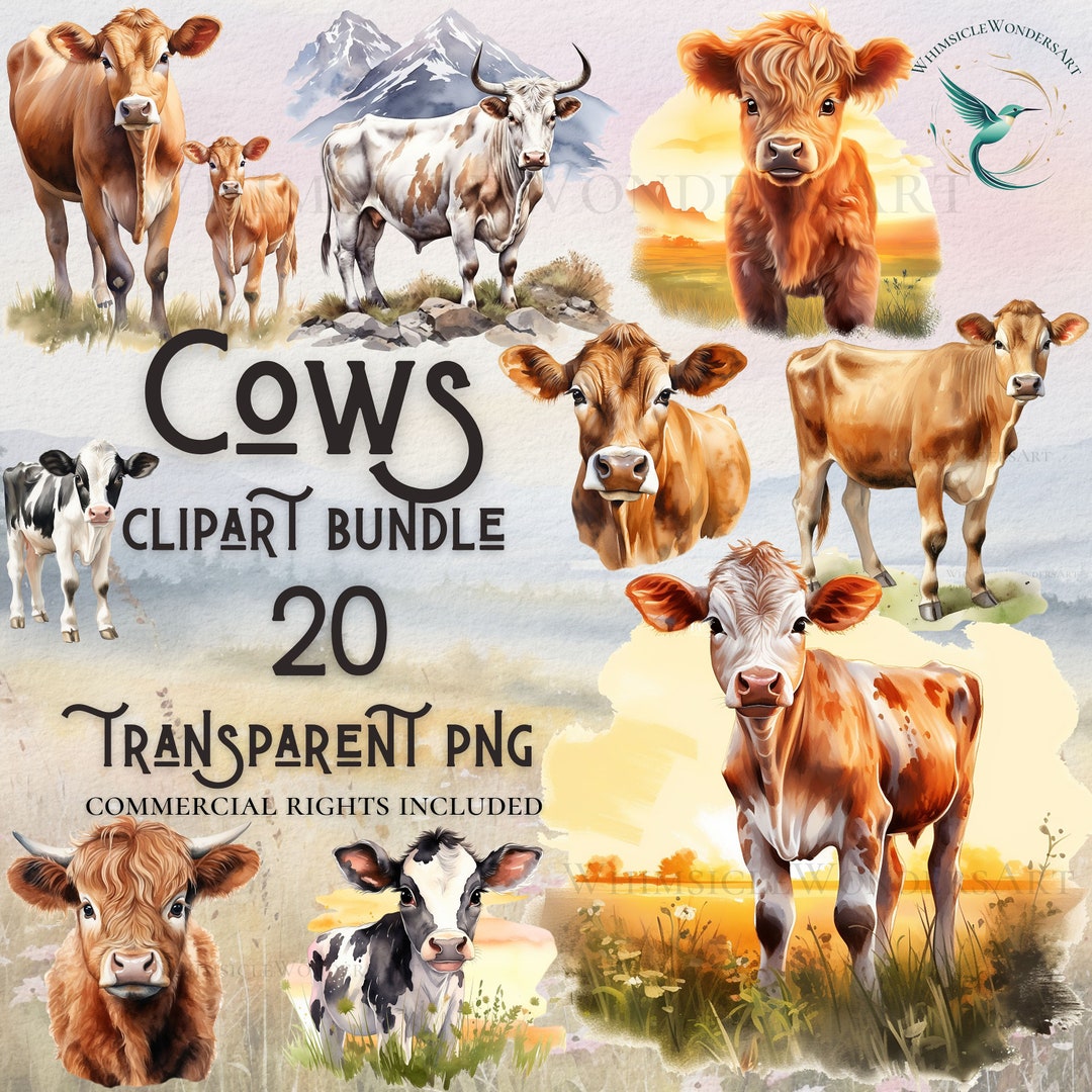 Watercolor Cow Clipart Bundle, Farm Animal PNG (digital Download) - Etsy