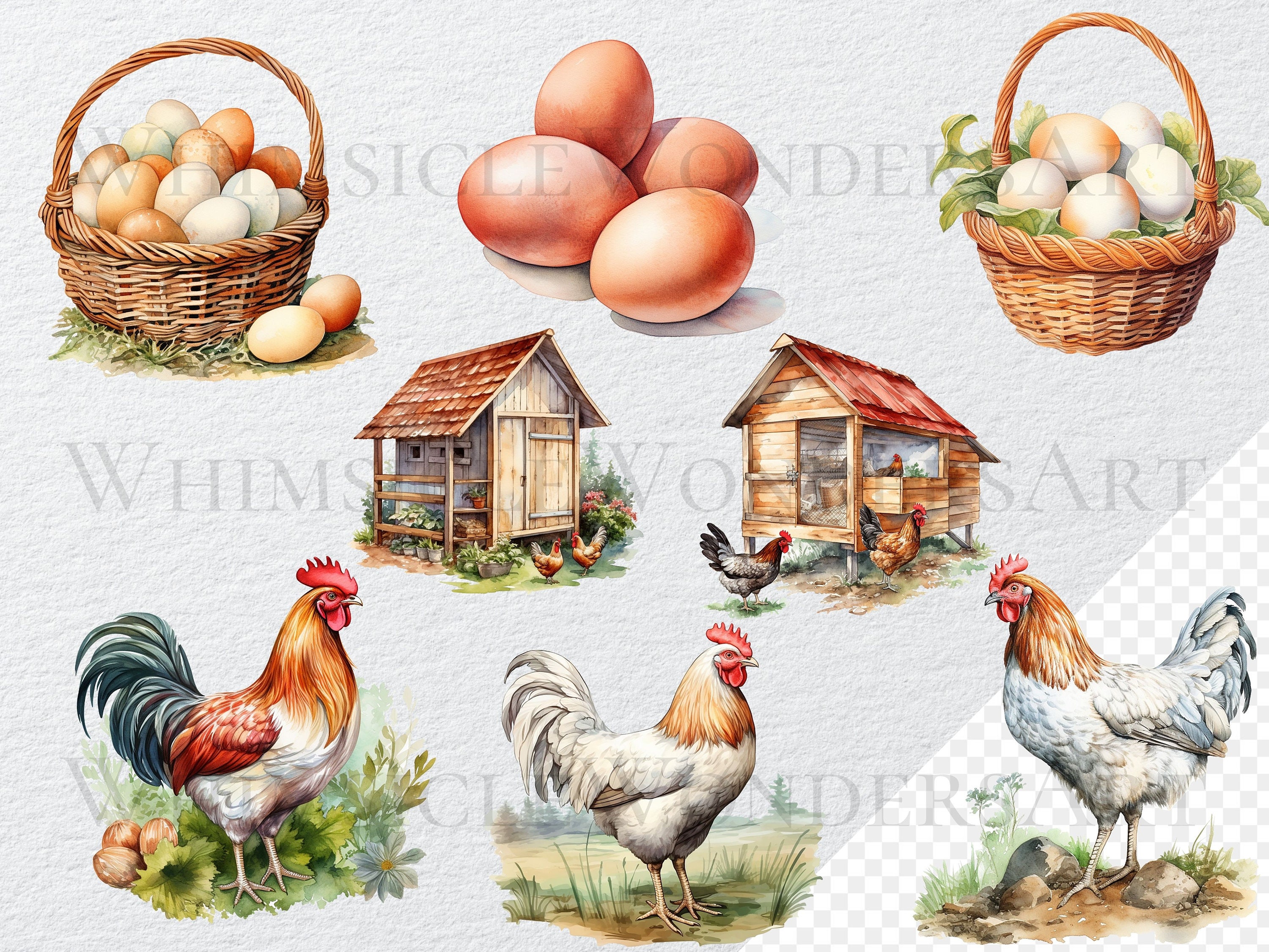 Watercolor Chicken Clipart Bundle, Farm Animal PNG (digital Download ...
