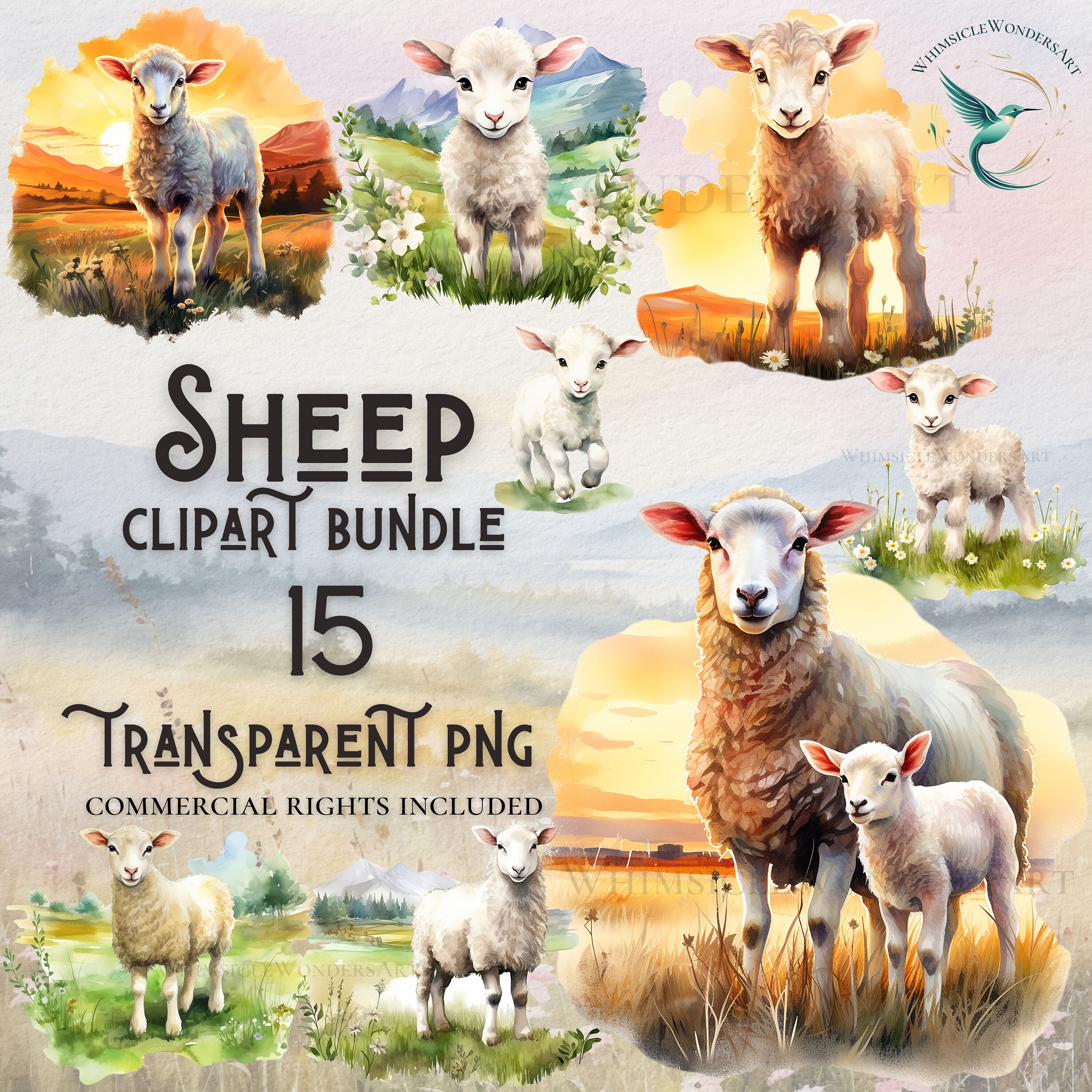 Watercolor Sheep Clipart Bundle 15 High Quality PNG Digital Download ...