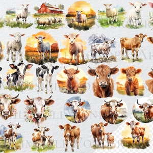 Watercolor Farm Animals Clipart Mega Bundle High Quality PNG Digital ...