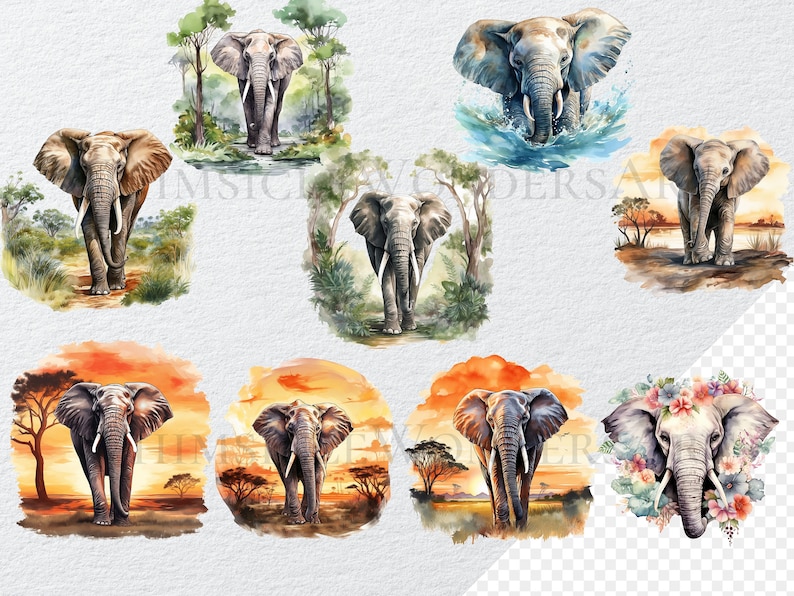 Watercolor Elephant Clipart Bundle, Commercial Use (PNG Digital ...