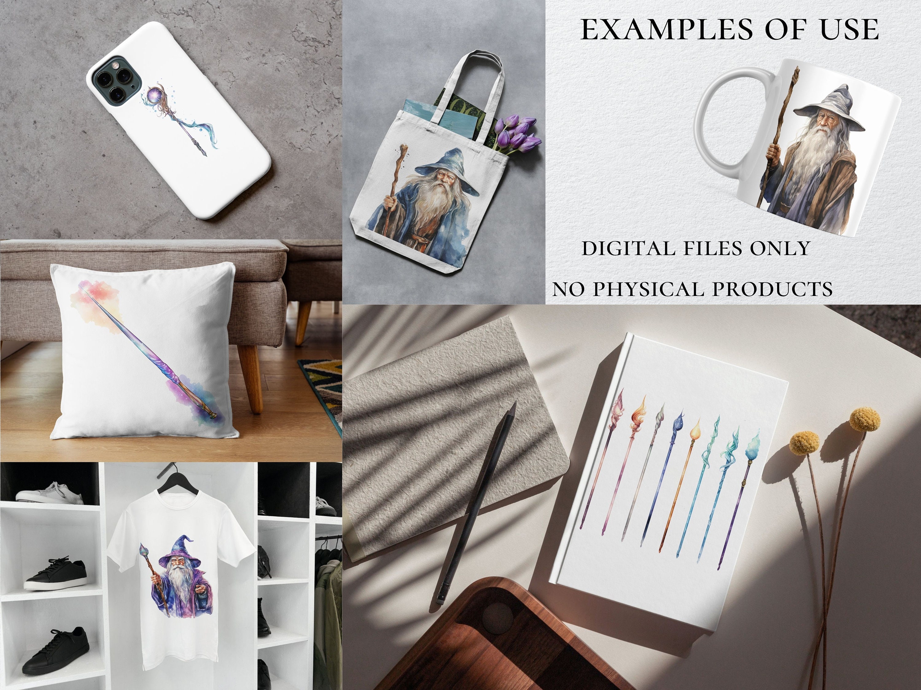 Watercolor Wizard Wand Clipart Bundle High Quality PNG Digital Download ...