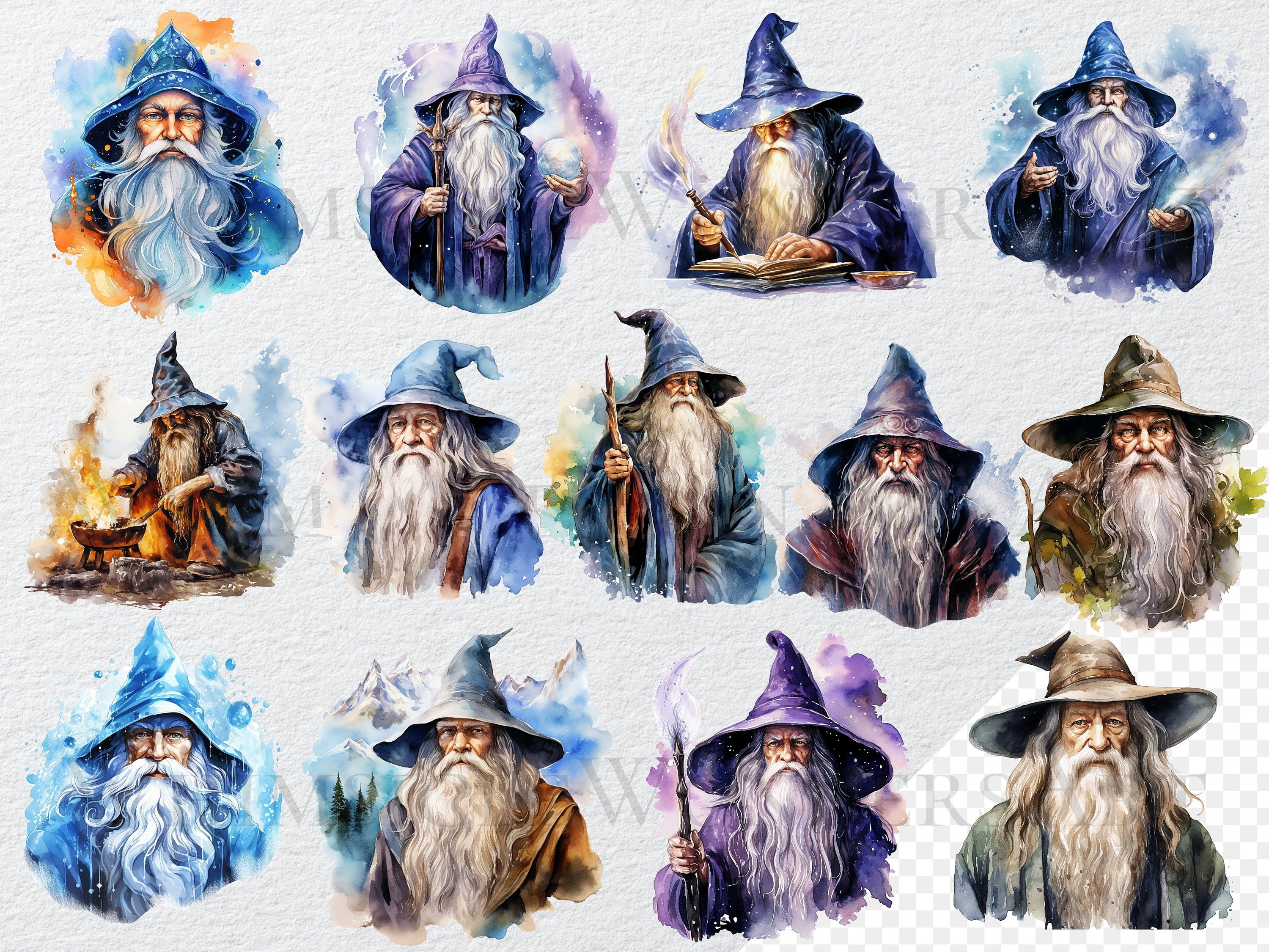 Watercolor Wizard Clipart Bundle High Quality PNG Digital - Etsy