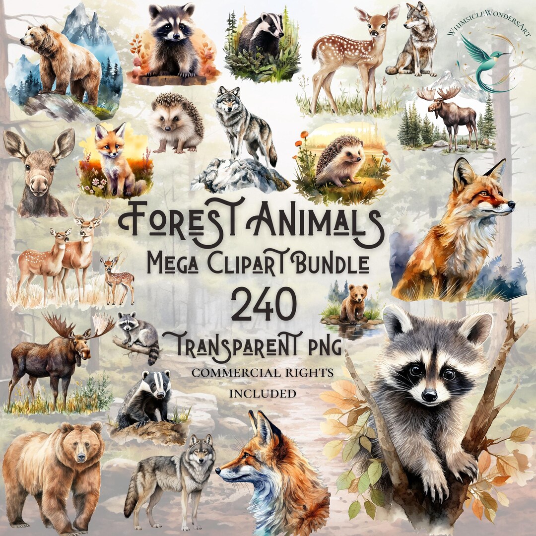 Watercolor Forest Animals Clipart Bundle (PNG Digital Download) - Etsy