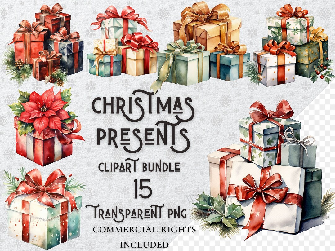 Watercolor Christmas Presents Clipart Bundle High Quality PNG - Etsy