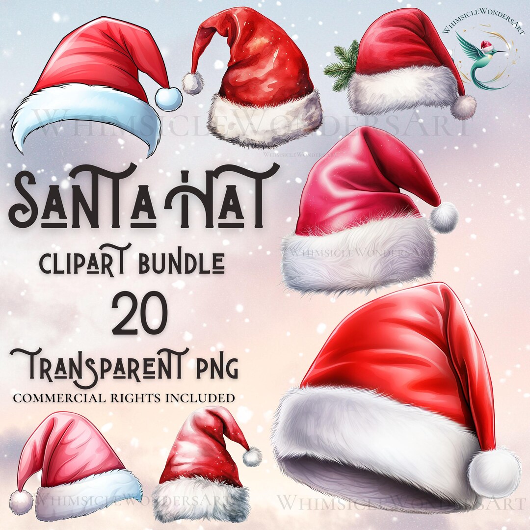 Watercolor Santa Hat Clipart Bundle High Quality PNG Digital Download ...