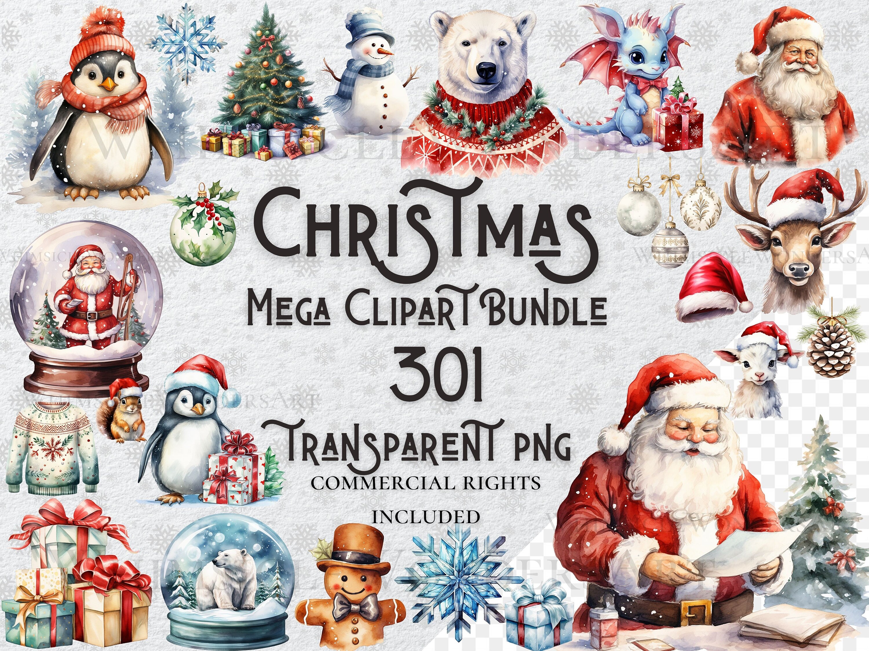 Watercolor Christmas Mega Clipart Bundle High Quality PNG Digital ...