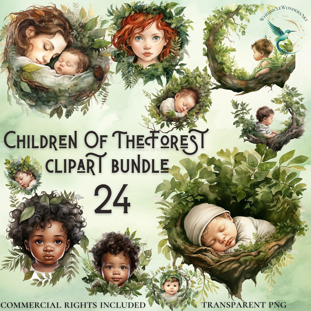 Watercolor Forest Baby Clipart Bundle, PNG Graphics (digital Download ...