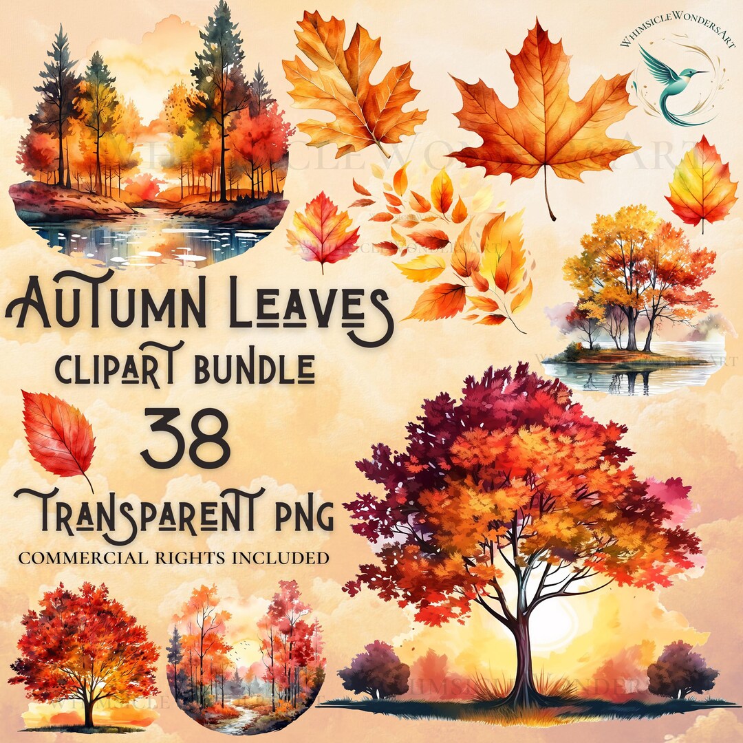 Watercolor Autumn Leaves Clipart Bundle (38 PNG) - Commercial Use - Etsy