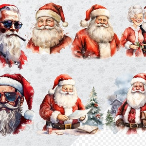 Watercolor Santa Claus Clipart Bundle, Transparent PNG (digital ...