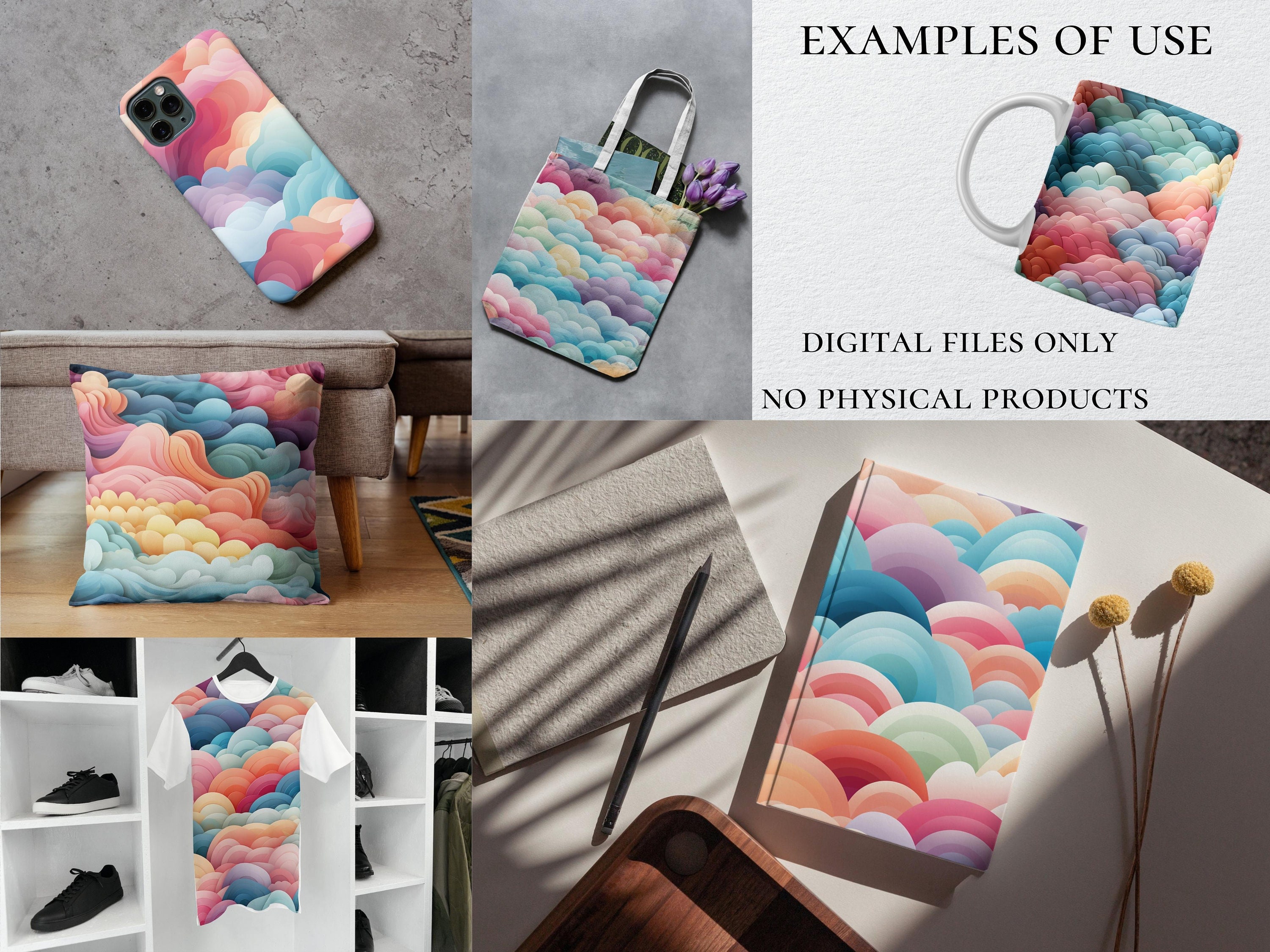 Pastel Rainbow Seamless Pattern Bundle Digital Paper Background Pattern ...