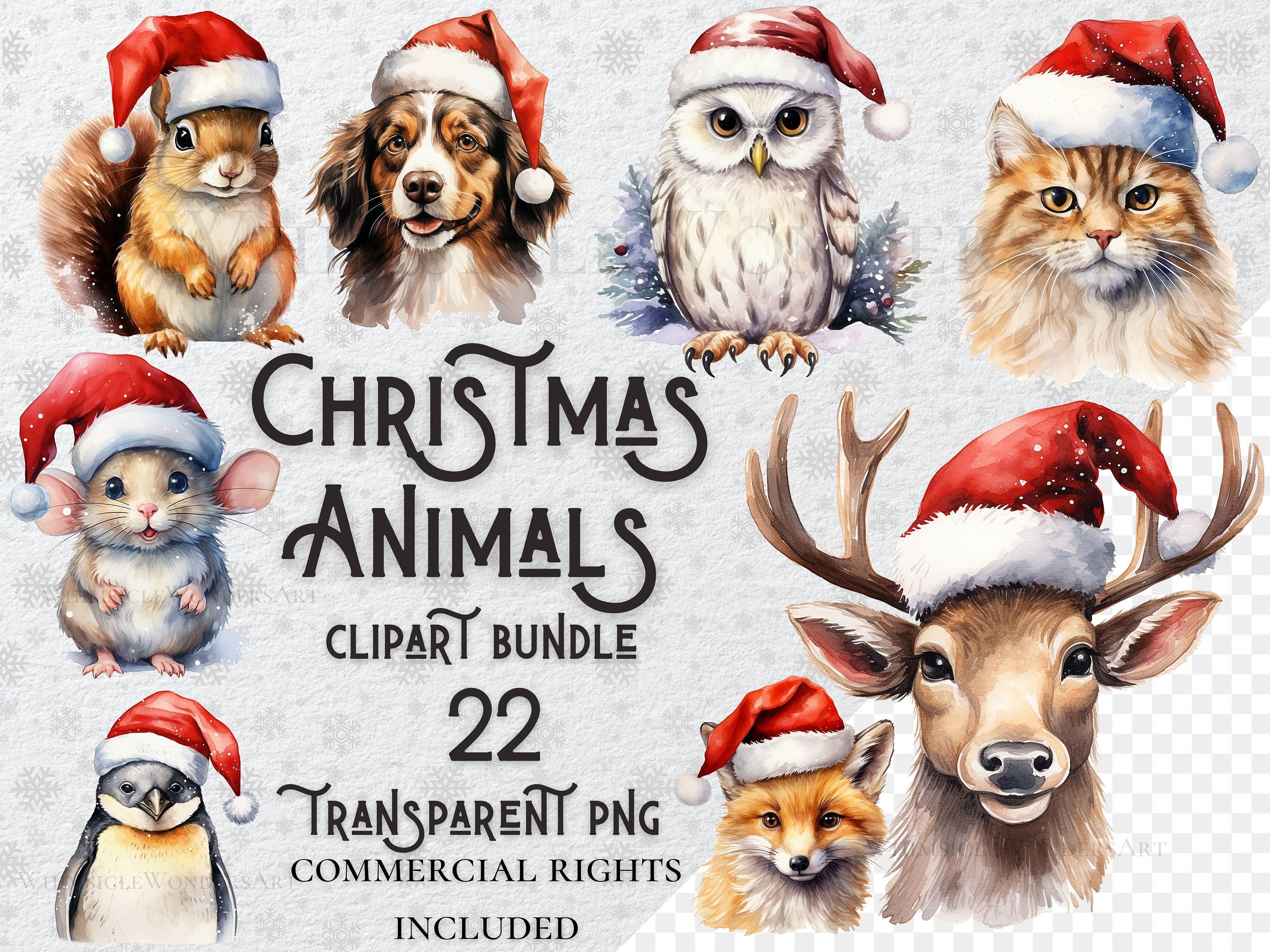 Watercolor Cristmas Animals Clipart Bundle High Quality PNG Digital ...