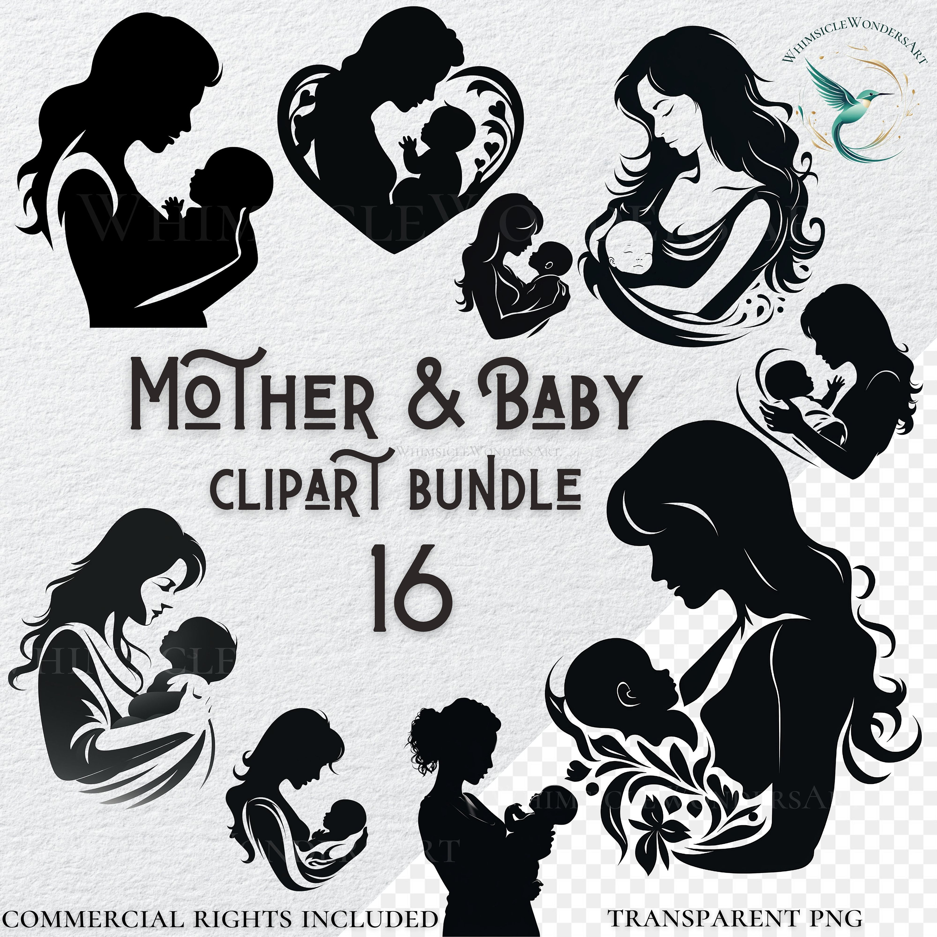 Mother & Baby Clipart Bundle Silhouette High Quality PNG Digital Download Commercial Use Digital ...