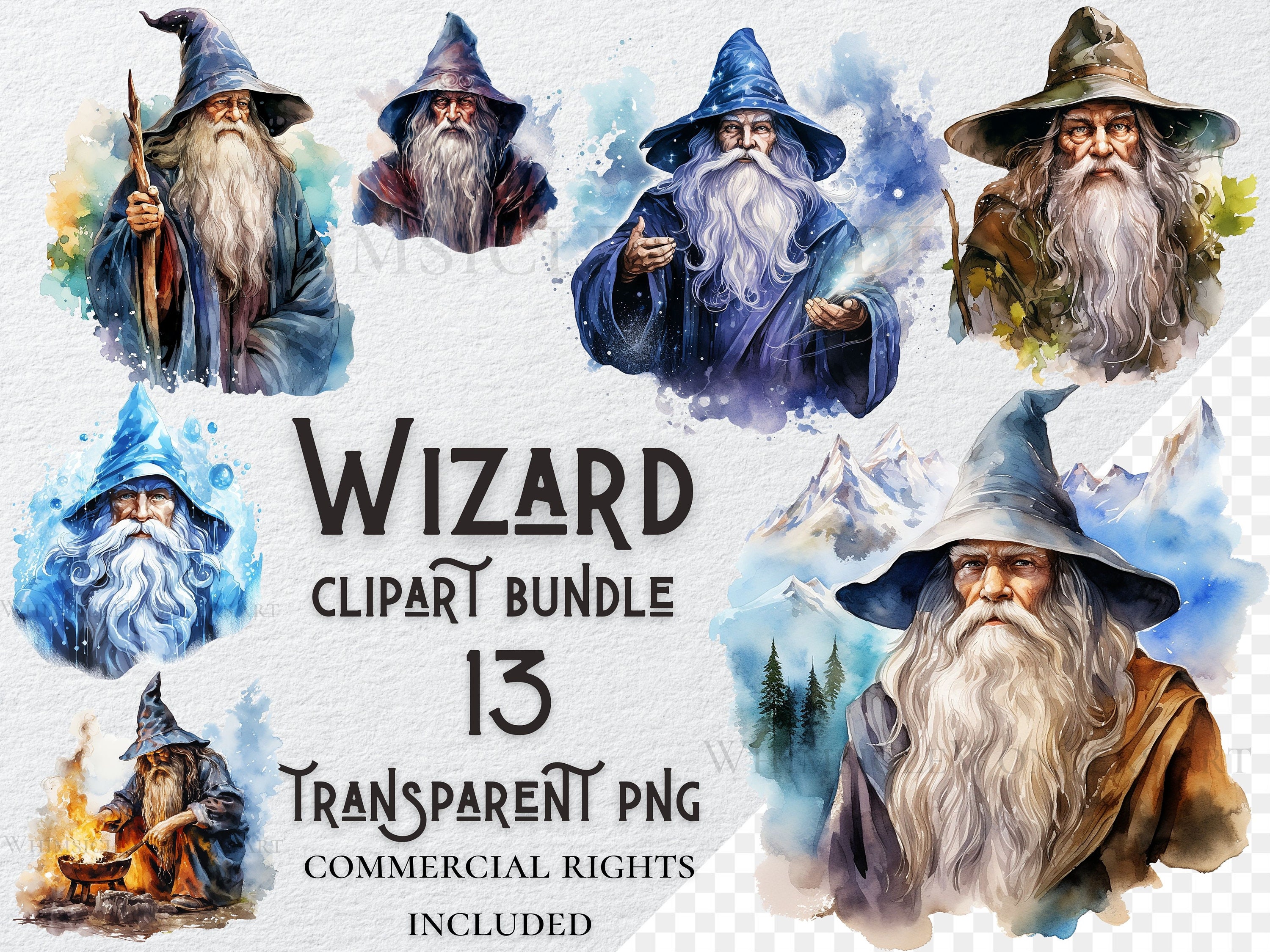 Watercolor Wizard Clipart Bundle High Quality PNG Digital - Etsy