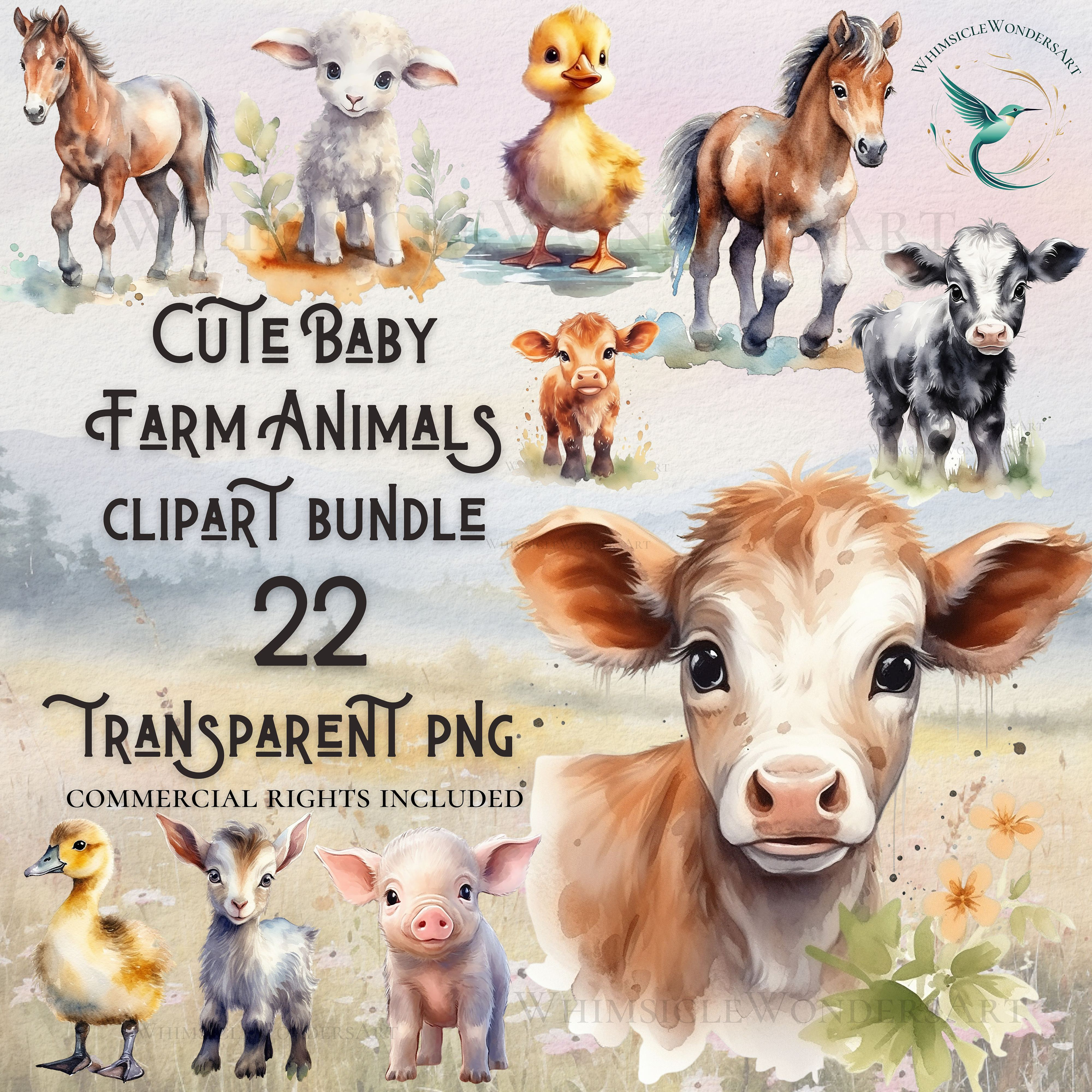 Baby Farm Animals Clipart Bundle: 22 Pngs, Commercial Use (digital ...