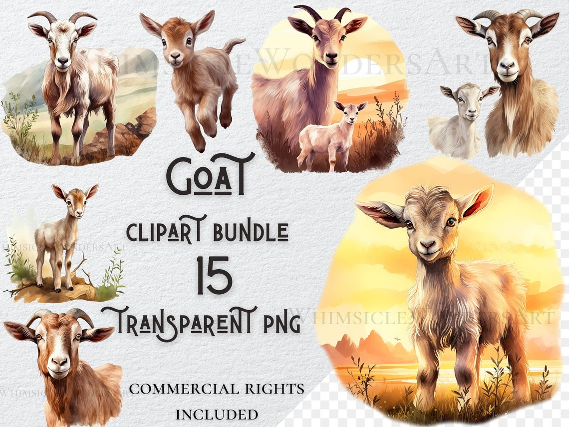 Watercolor Goat Clipart Bundle 15 High Quality PNG Digital Download ...