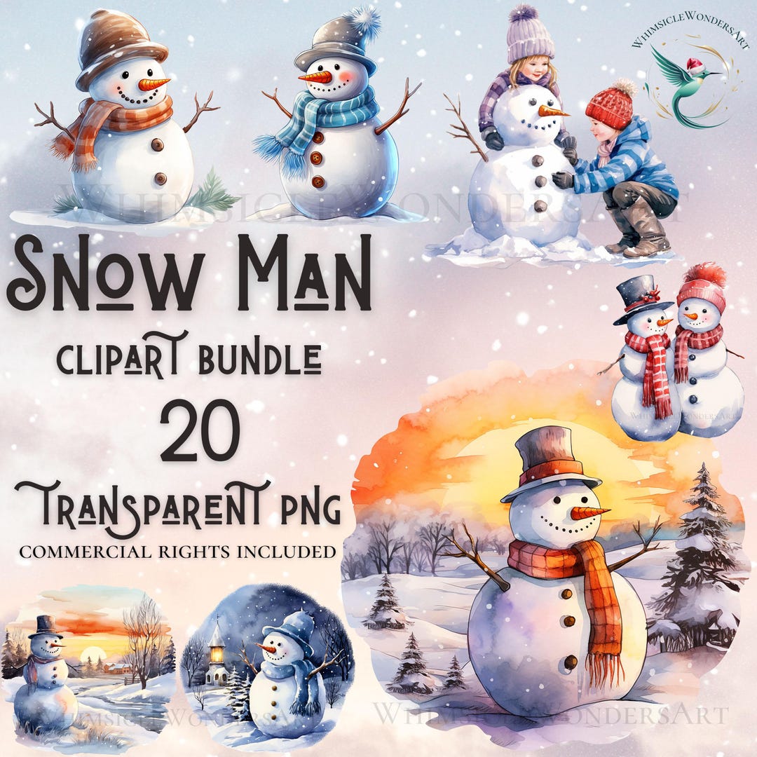 Watercolor Snowman Clipart Bundle High Quality PNG Digital Download ...
