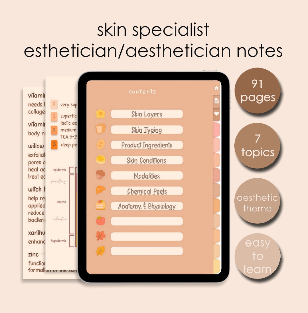 Skin Specialist, Esthetician, Aesthetician Notes or Study Guide - Etsy