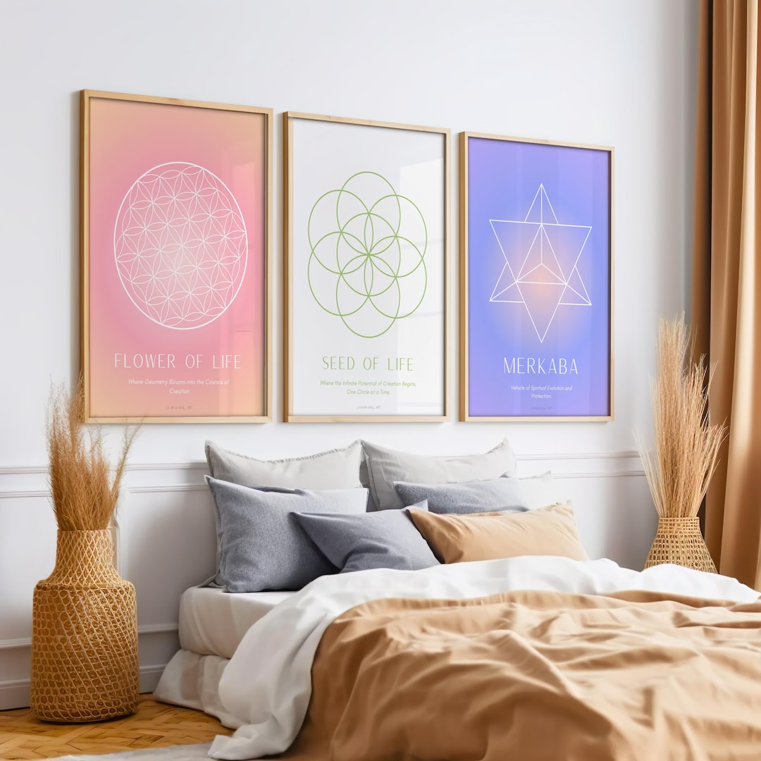 Pastel Sacred Geometry Wall Art Set of 3 – Merkaba, Seed of Life ...