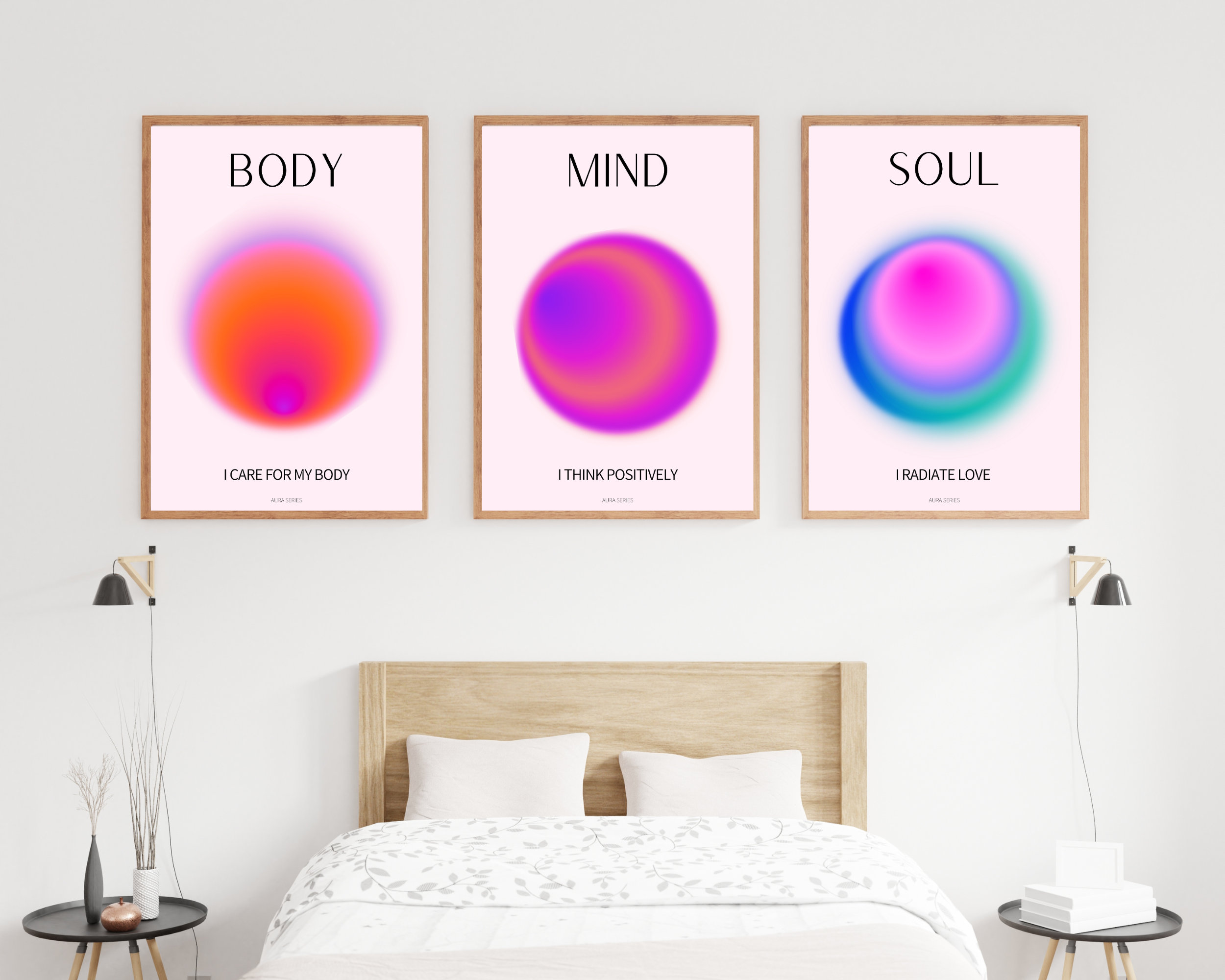 Mind Body Soul Poster Set of 3 | Y2K Dorm Decor, Vibrant Gradient Aura ...
