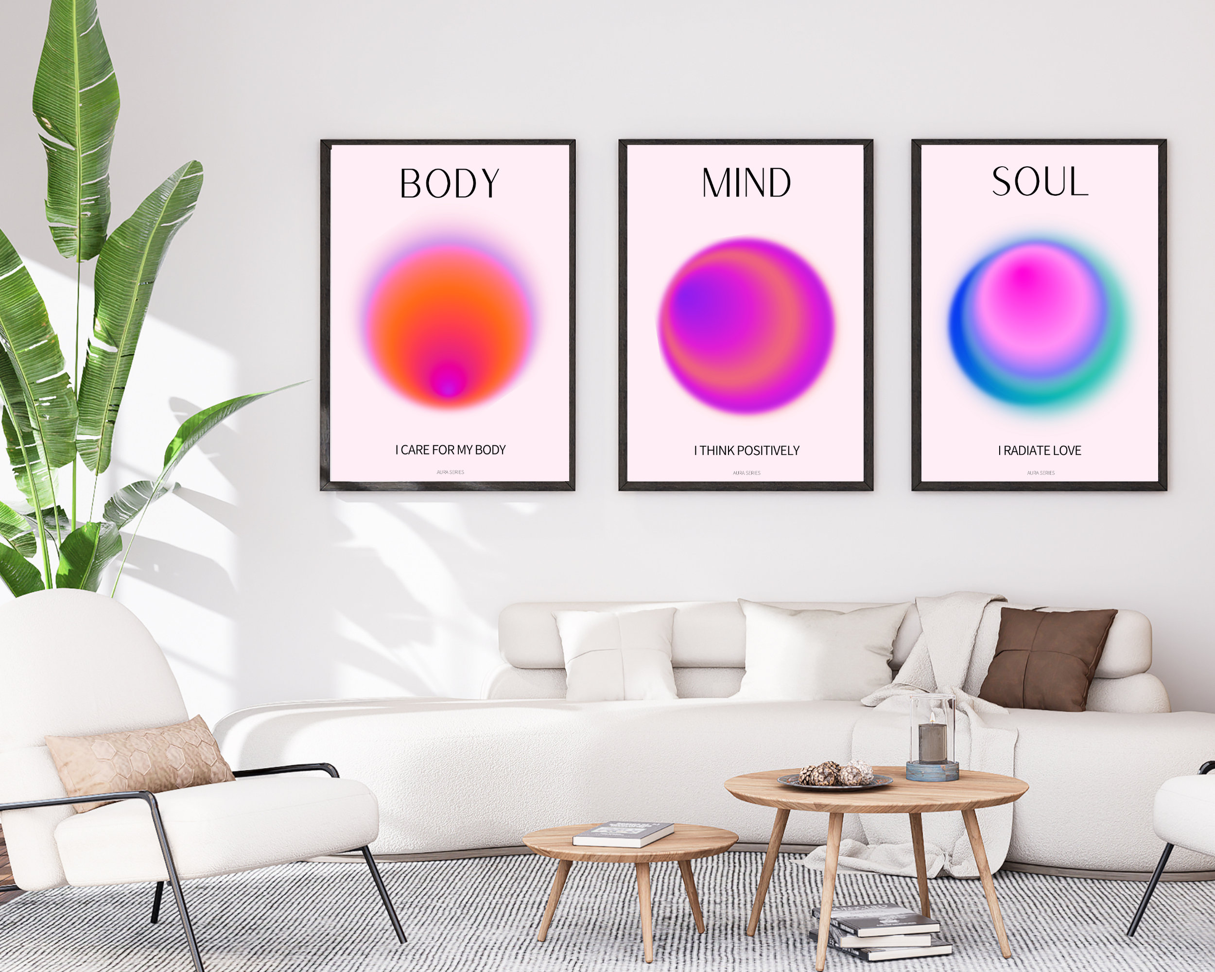 Mind Body Soul Poster Set of 3 | Y2K Dorm Decor, Vibrant Gradient Aura ...