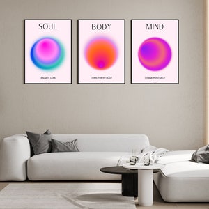 Mind Body Soul Poster Set of 3 | Y2K Dorm Decor, Vibrant Gradient Aura ...