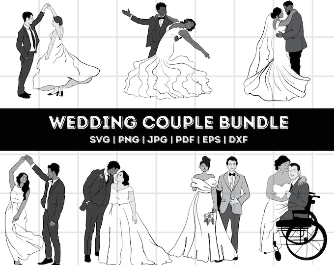 Wedding Couple Svg, Bride and Groom Svg, Wedding Heart Svg, Wedding ...