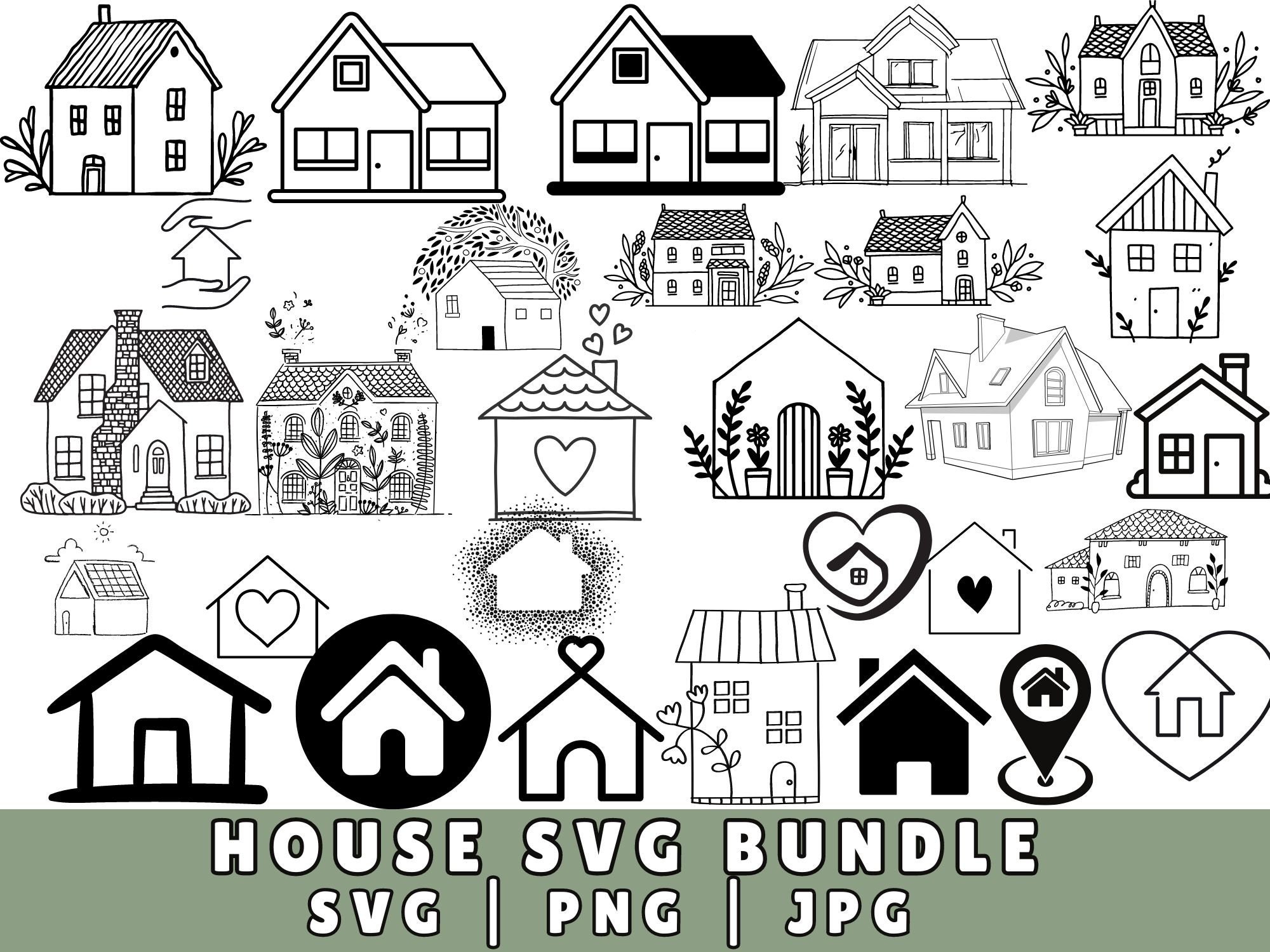Little House Svg Bundle, Roof House Svg, House Outline Svg, Floral ...