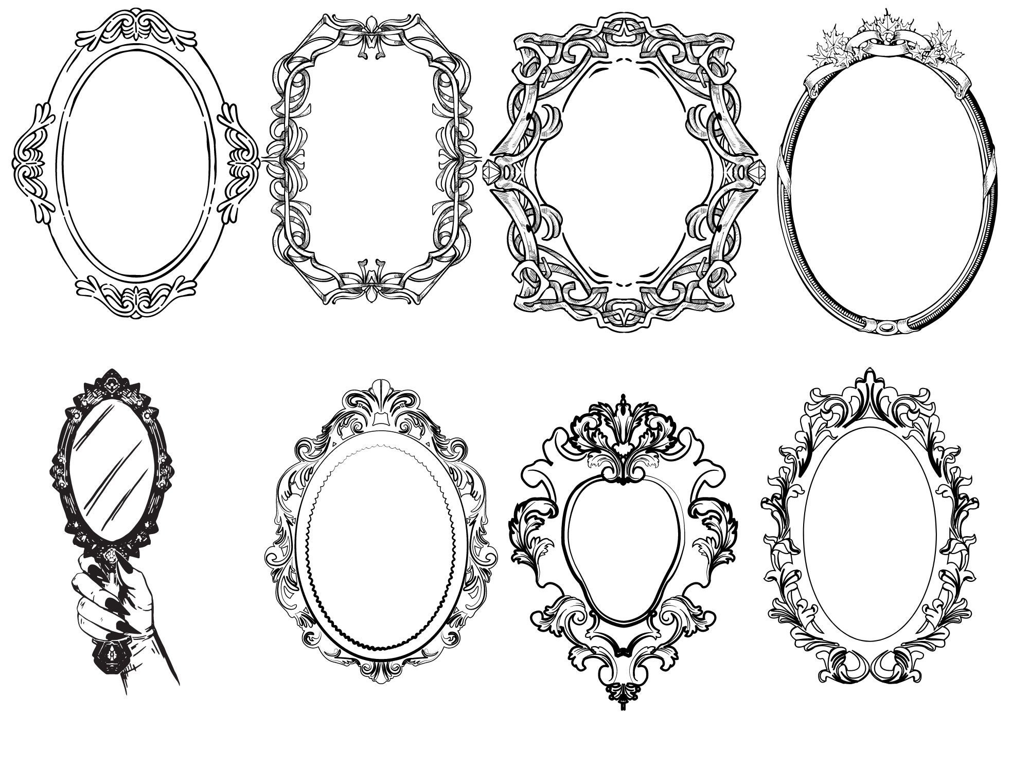 Vintage Mirror Frame SVG Bundle, Baroque Frame Svg, Ornate Frame Svg ...