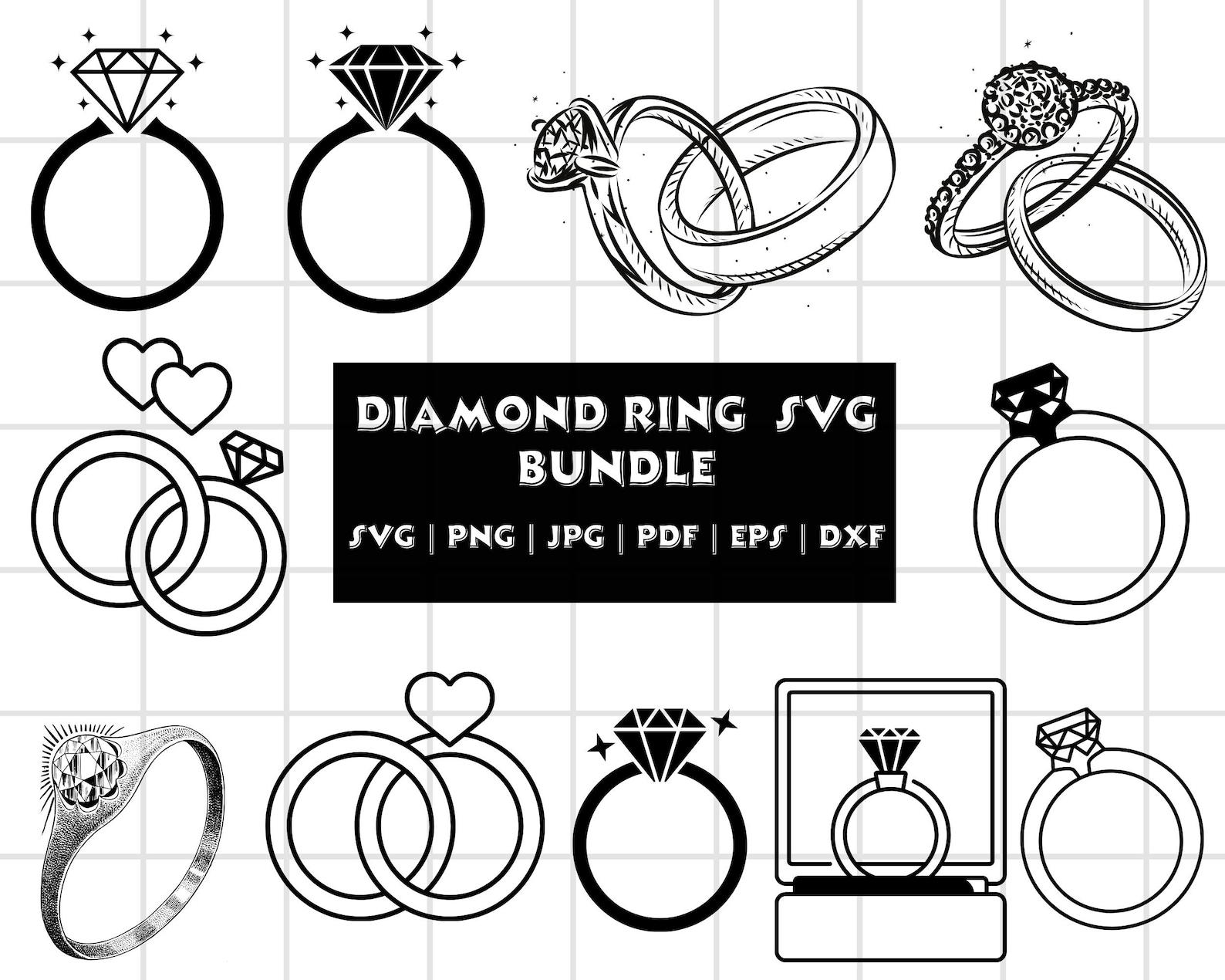 Wedding Ring Svg Bundle, Diamond Ring Svg, Engagement Ring Svg ...