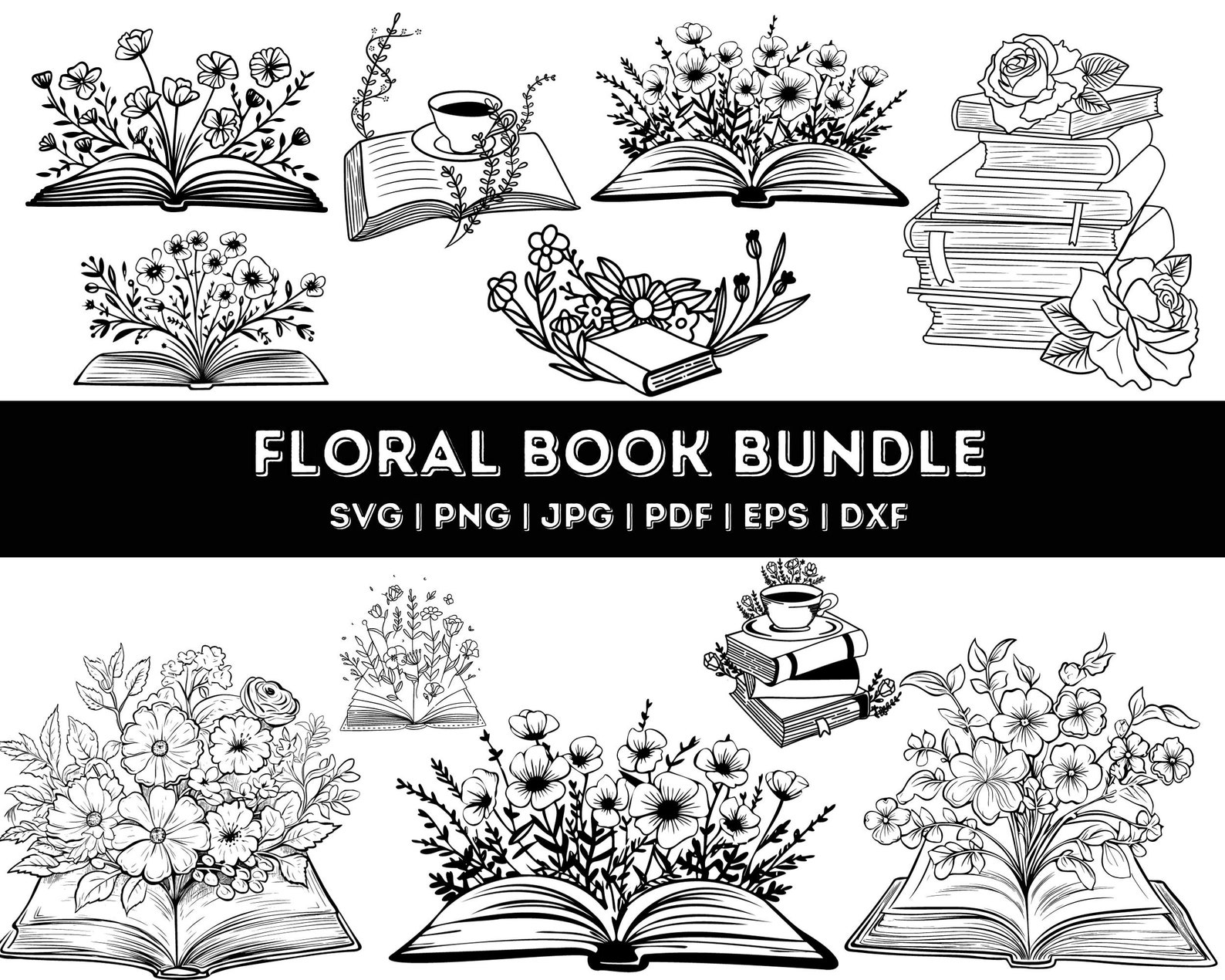 Floral Book Svg, Book With Flower Svg, Book Svg, Flower Svg, Book ...
