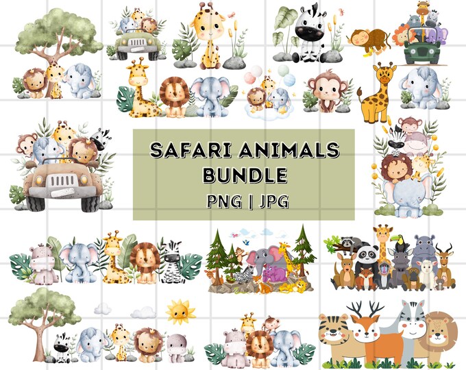 Cute and Adorable Safari Clipart Bundle - 80 Designs | SVG & PNG | High ...