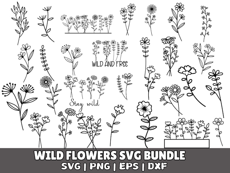 Wildflowers Svg, Wild Flower Svg Bundle, Floral Frame Svg, Split ...