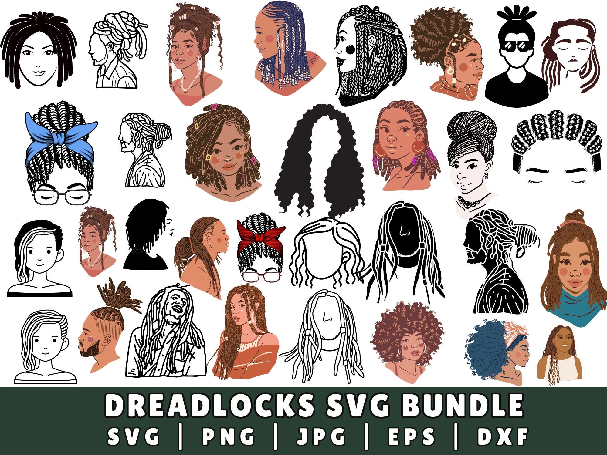Dreadlocks SVG Bundle, Dreadlocks Dxf, Dreadlocks Png, Dreadlocks ...