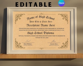 High School Diploma, Diploma Template, Canva Editable Homeschool ...