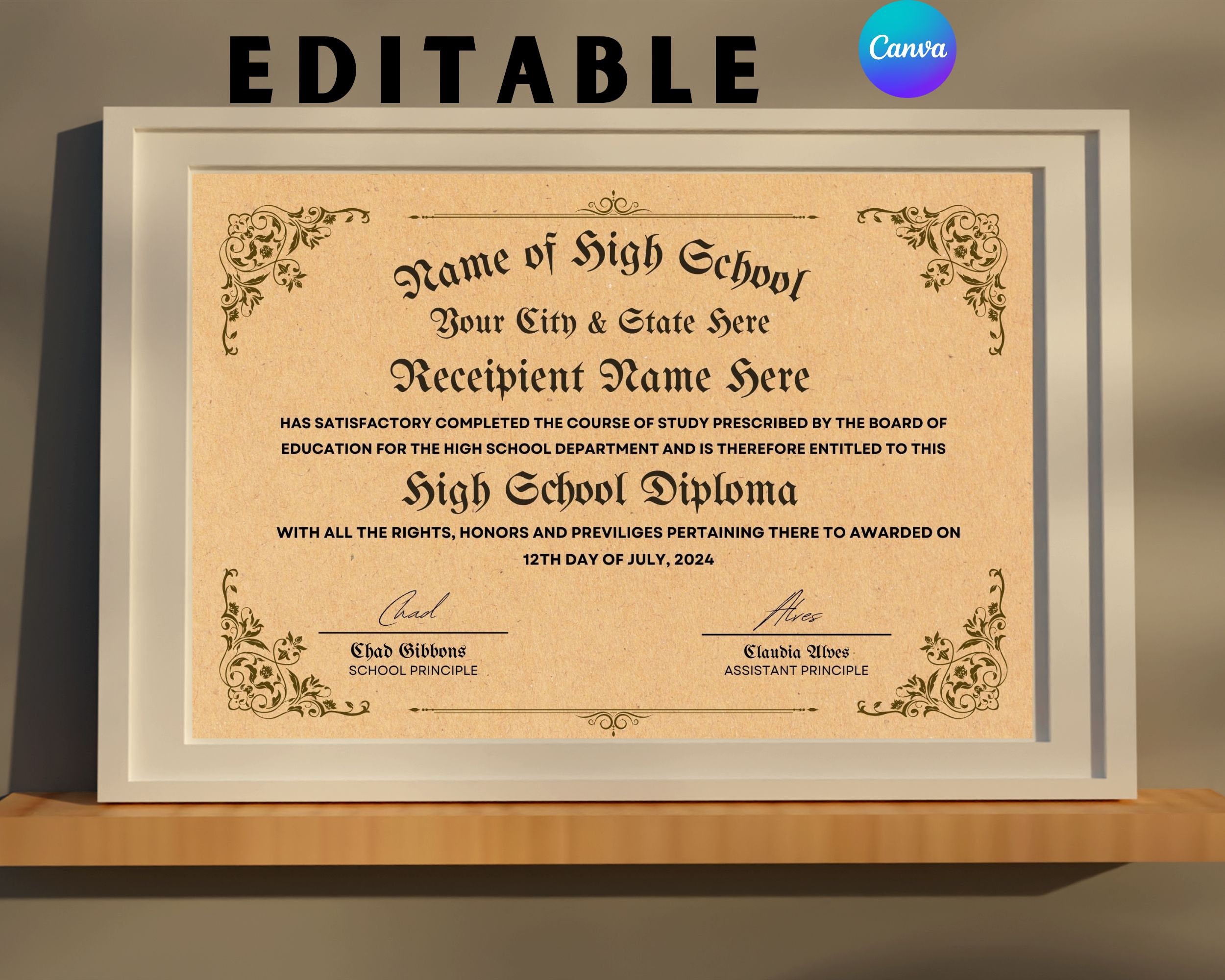 High School Diploma, Diploma Template, Canva Editable Homeschool ...